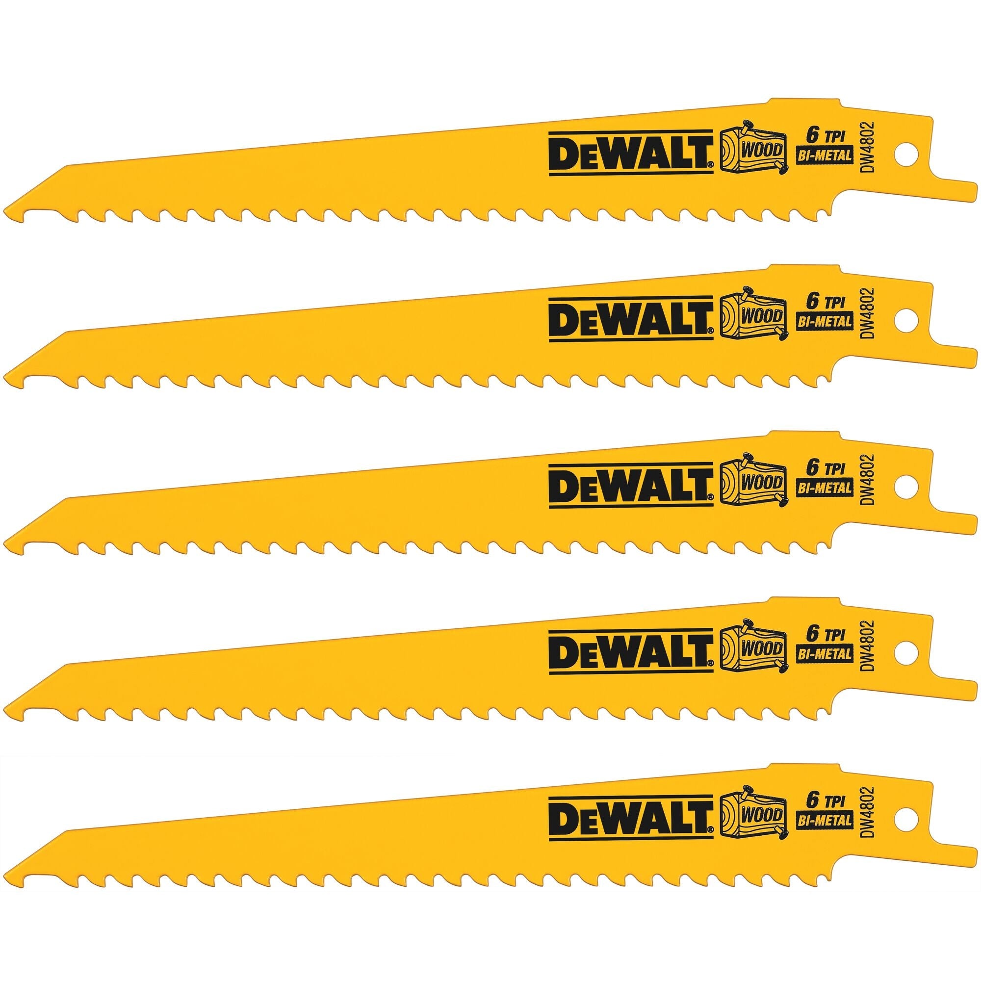 DEWALT Reciprocating Saw Blades, Taper Back, 6-Inch, 6 Tpi, 5-Pack